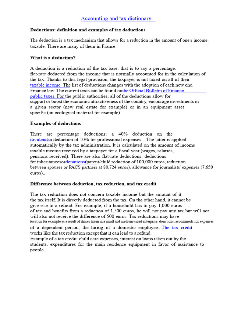 Tax Deductions Explained: Types & Examples | PDF | International ...