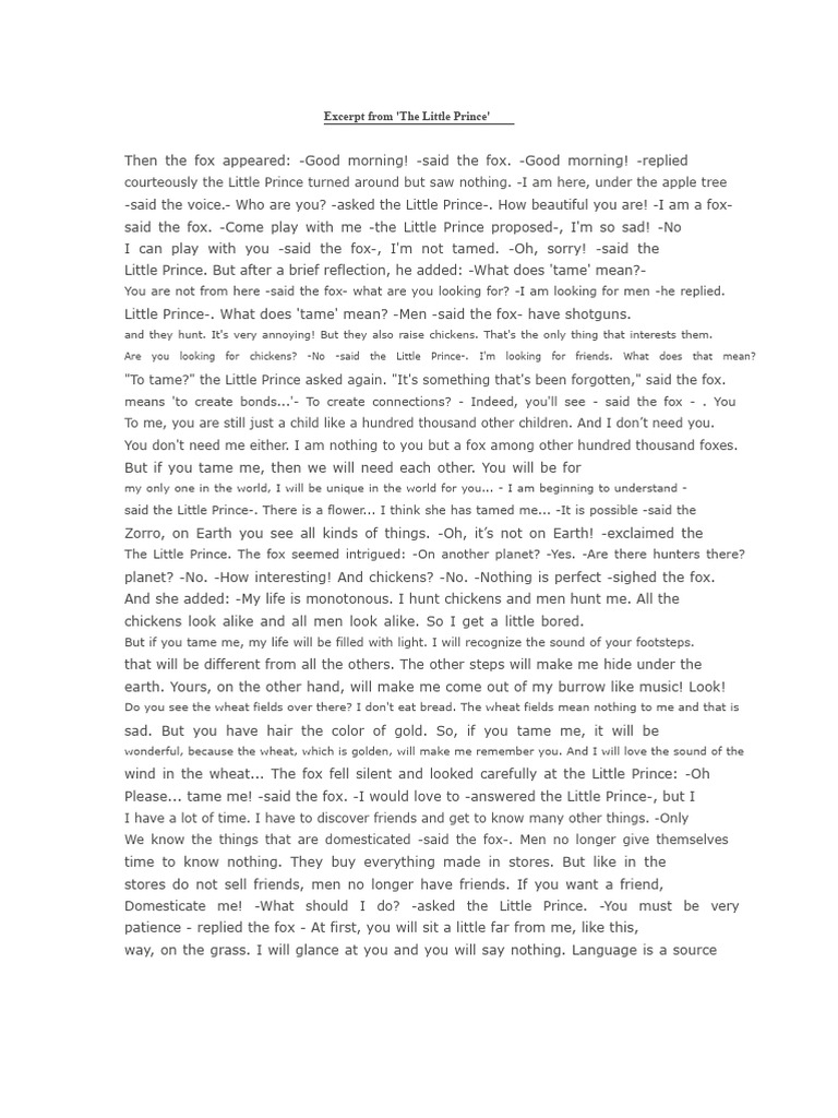 The Little Prince: Taming a Fox | PDF | The Little Prince