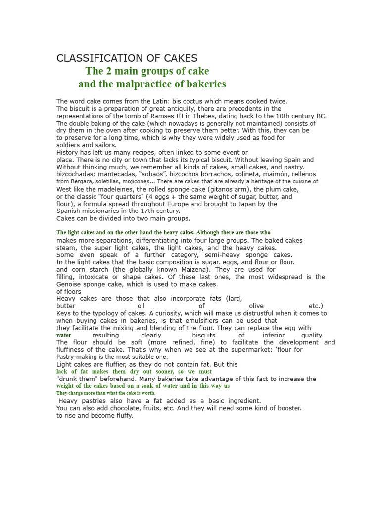 Classification of Cakes | PDF | Cakes | Flour
