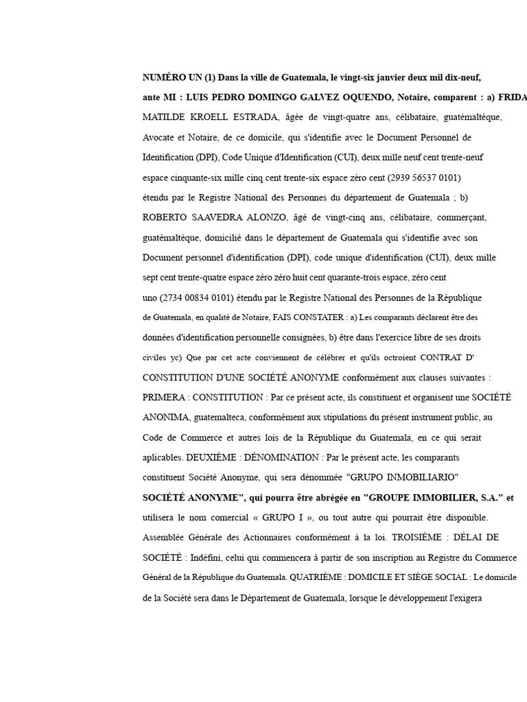 Constitution de la Société Anonyme "Grupo Inmobiliario" | PDF | Action ...