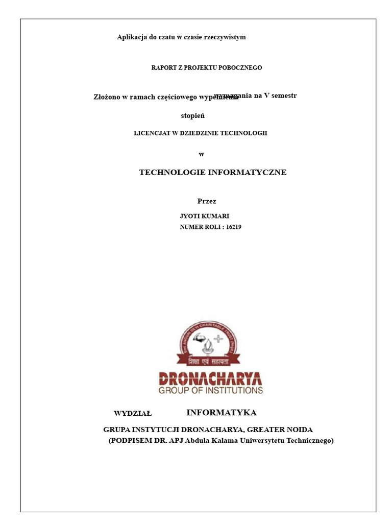 Aplikacja Czatu Oparta Na Sieci - Projekt Poboczny | PDF