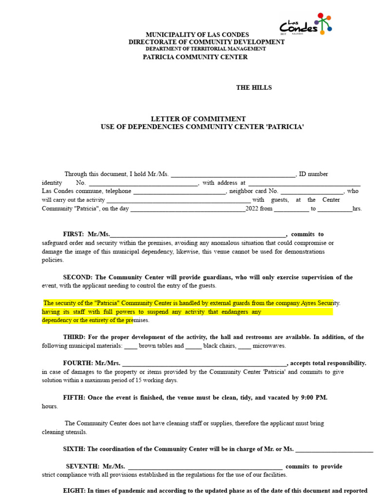 Commitment Letter For Use of The Venue | PDF