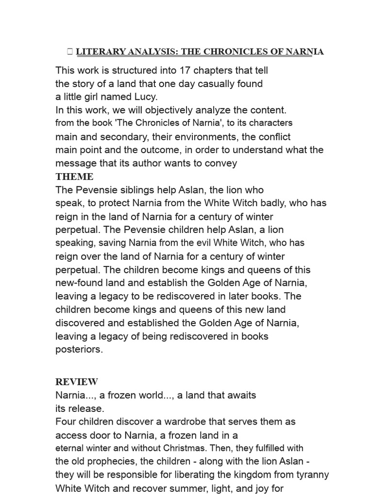 Literary Analysis of The Chronicles of Narnia | PDF | The Chronicles Of ...