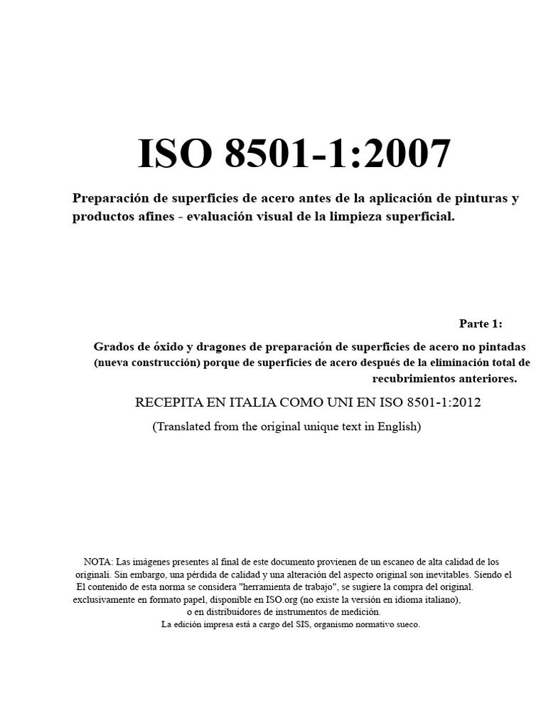 Evaluación de limpieza en acero ISO 8501-1 | PDF | Acero | Abrasivo