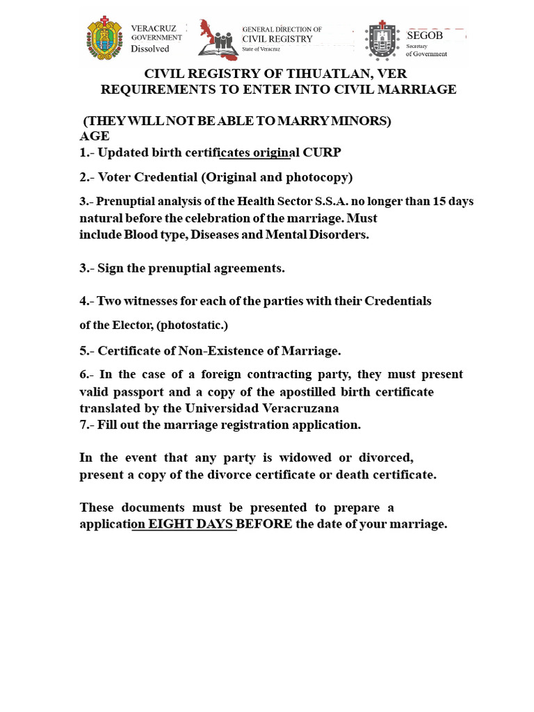 Requirements For Contracting Civil Marriage PDF | PDF