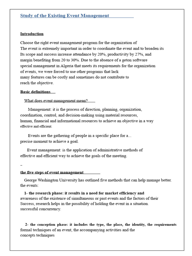 Study of The Existing Event Management | PDF | Marketing | Goal