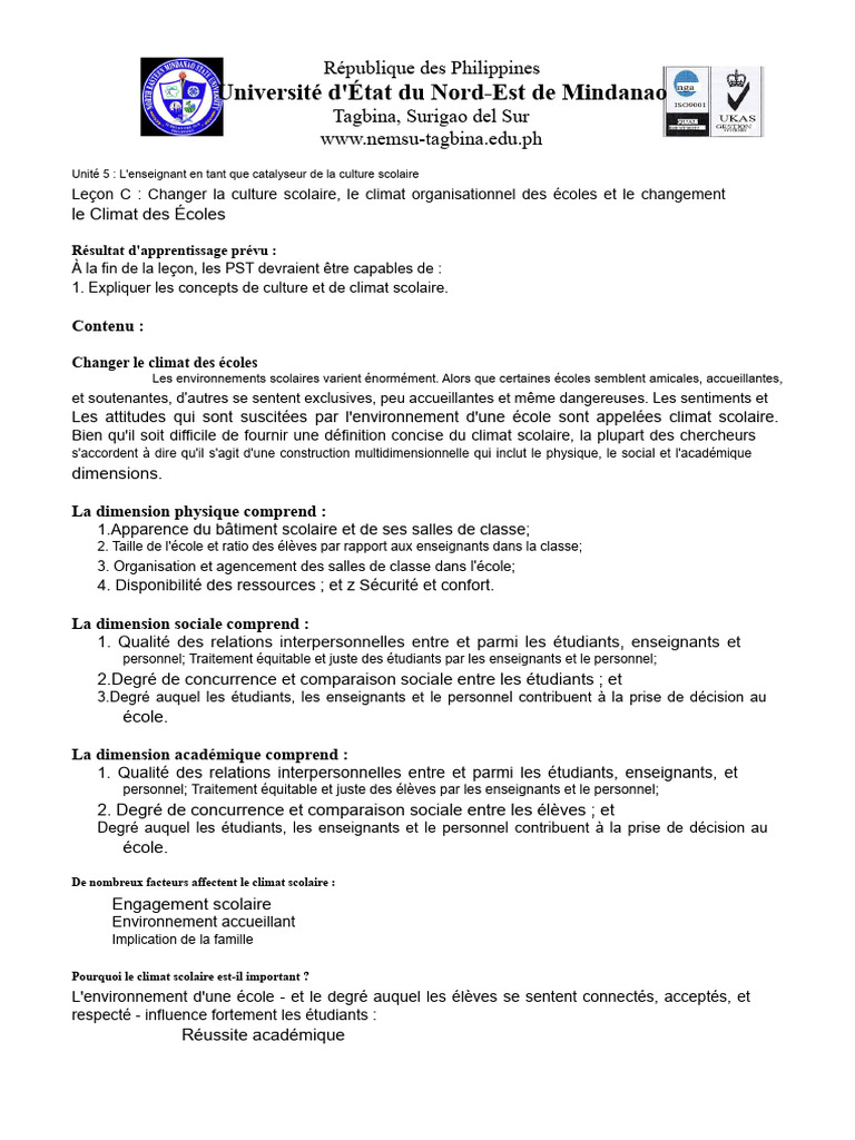 Améliorer le climat scolaire en classe | PDF | Environnement naturel ...
