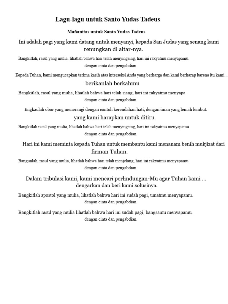 Lagu Pujian untuk Santo Yudas Tadeus | PDF