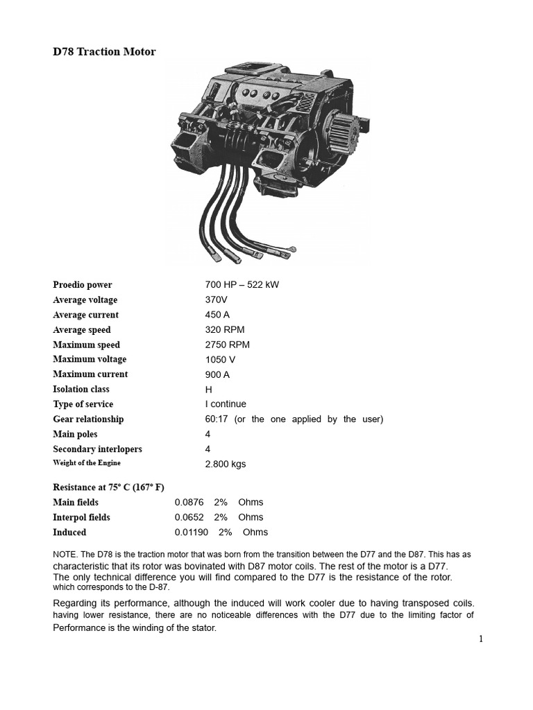 D78 Traction Motor Specifications | PDF