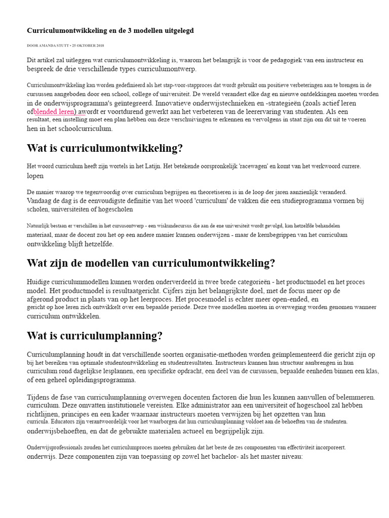 Curriculumontwikkeling en de 3 Modellen Uitgelegd | PDF