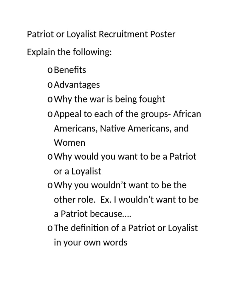 Patriot or Loyalist | PDF