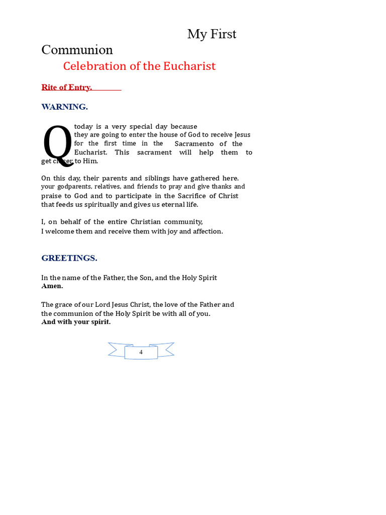 My First Communion Ceremony Guide | PDF | Eucharist | God The Father