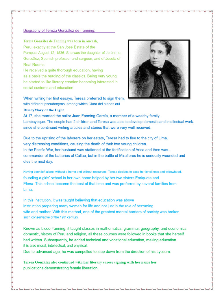 Biography of Tereza González de Fanning | PDF | Lima | Peru
