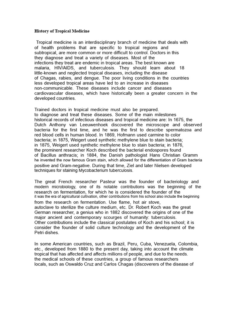 Evolution of Tropical Medicine History | PDF | Medicine | Medical ...