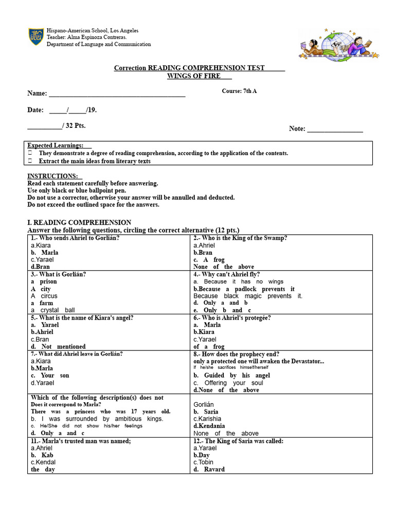 7th Grade Reading Comprehension Test | PDF | Reading Comprehension