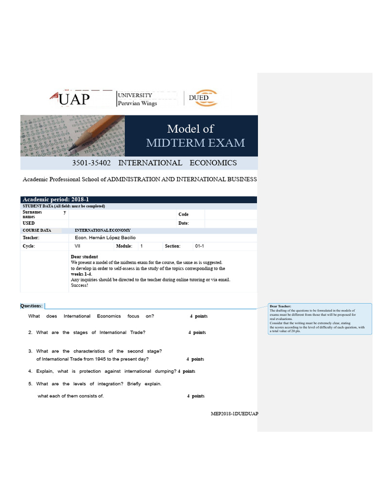Midterm Exam Model | PDF | Economies
