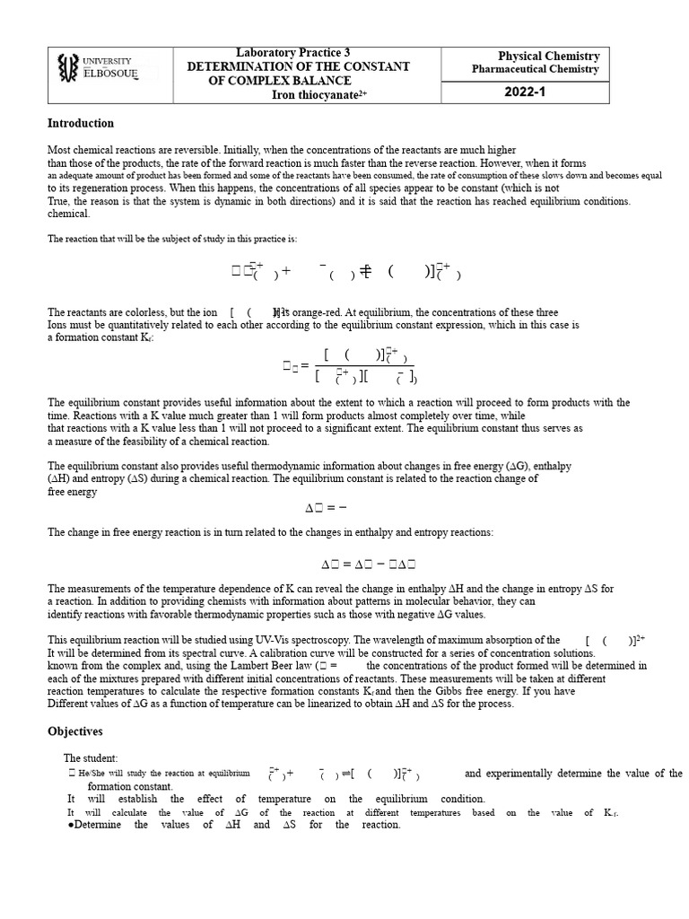 Laboratory Practice 3. Determination of The Equilibrium Constant - 2021 ...