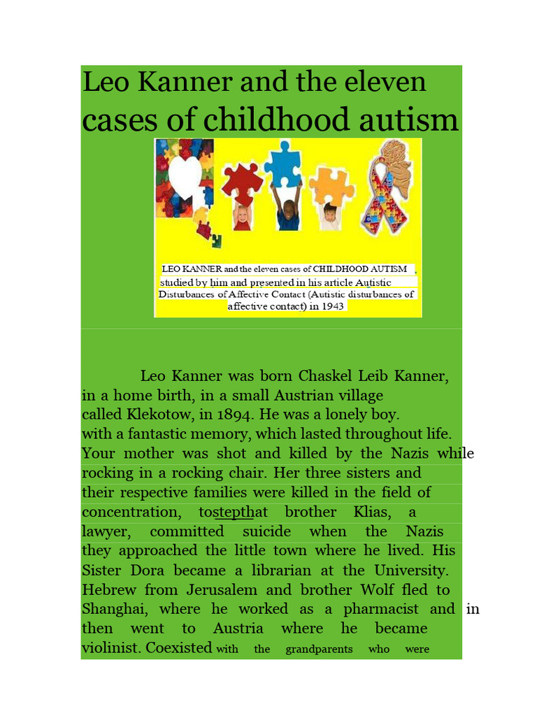 Leo Kanner and The Eleven Cases of Childhood Autism | PDF | Psychiatry ...