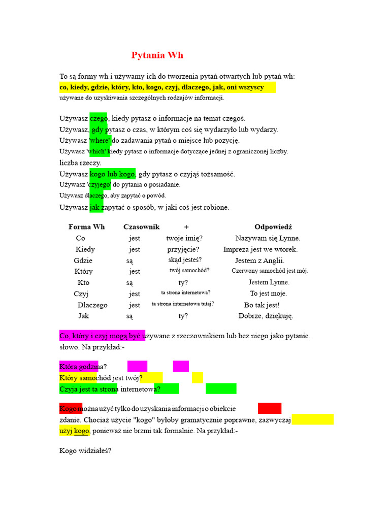 WH Questions PDF | PDF