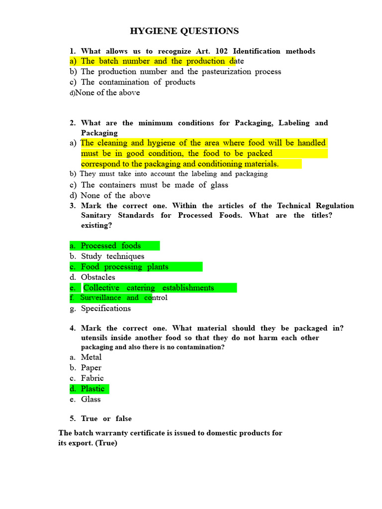 Hygiene Questions 2 | PDF | Hygiene | Drinking Water