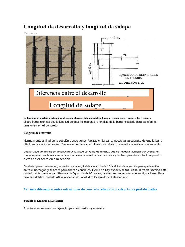 Longitud de Desarrollo y Longitud de Solape | PDF | Hormigón | Columna