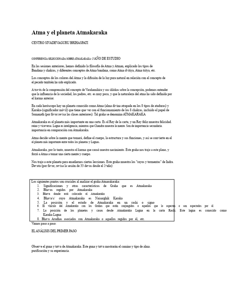 Análisis del Atmakaraka en Astrología | PDF | Mantman (hinduismo) | Karma