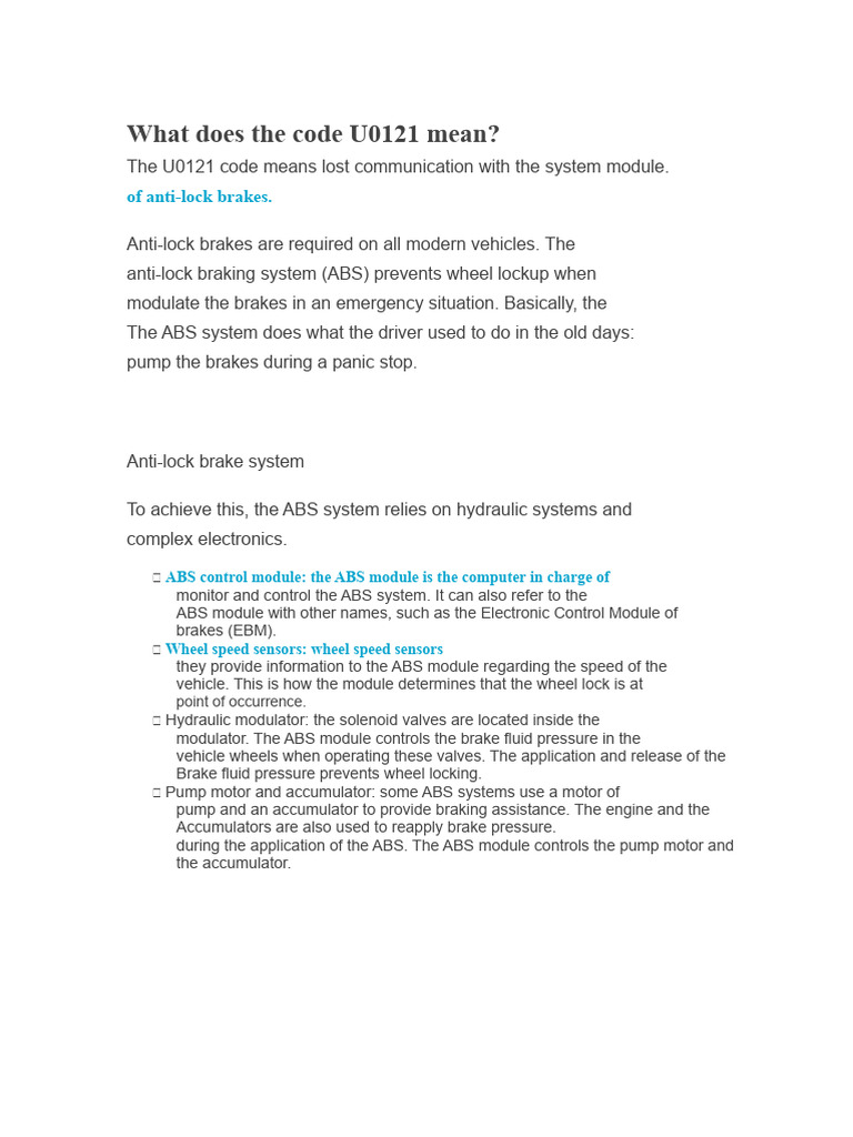 What Does The Code U0121 Mean? | PDF | Anti Lock Braking System ...