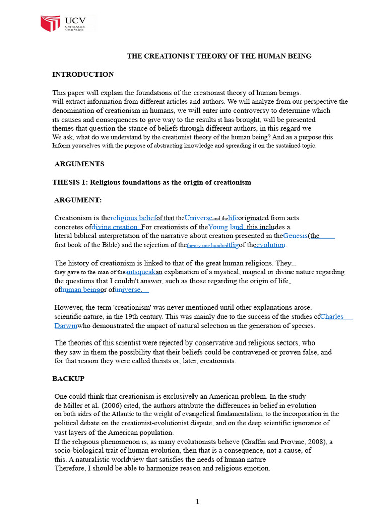 The Creationist Theory of The Human Being | PDF | Creationism ...