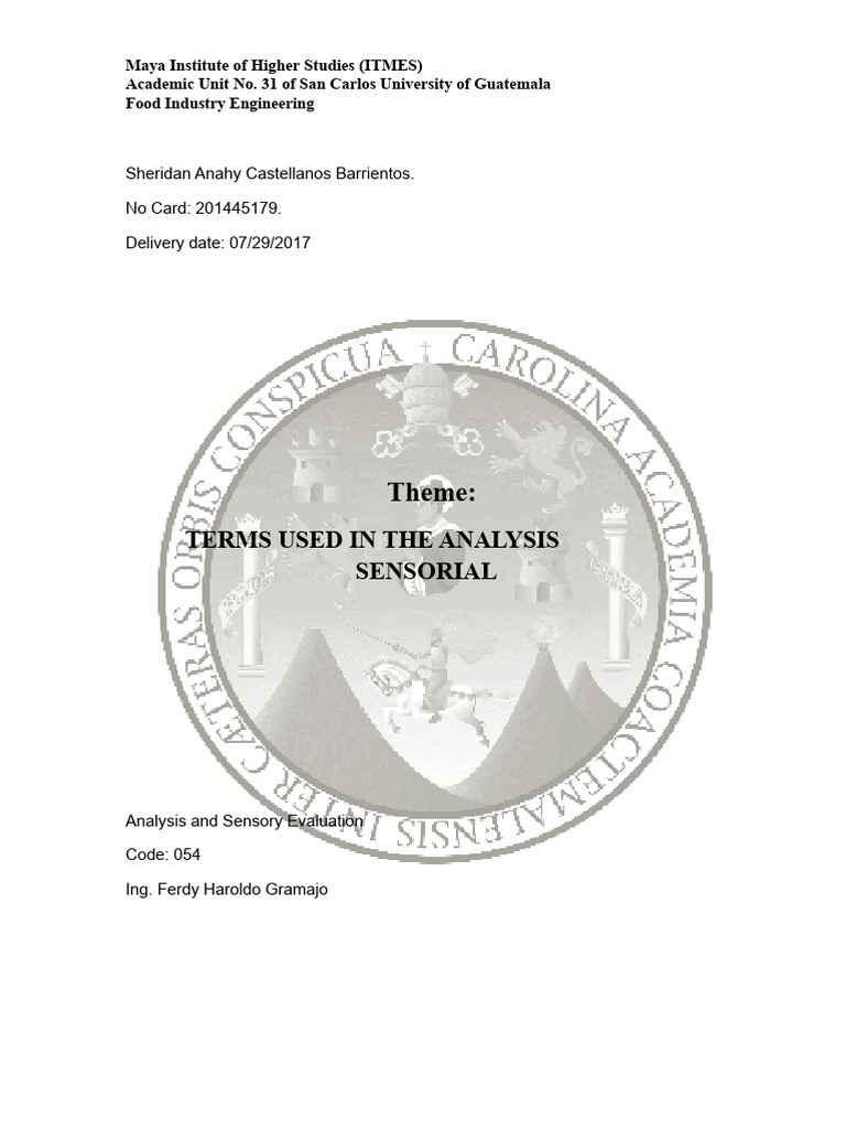 Terminology Sensory Analysis | PDF | Taste | Senses