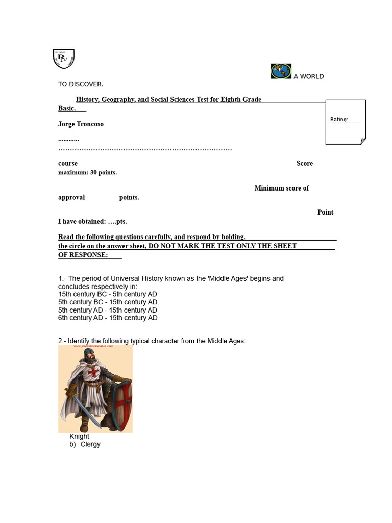Eighth Grade Test | PDF | Feudalism | Middle Ages