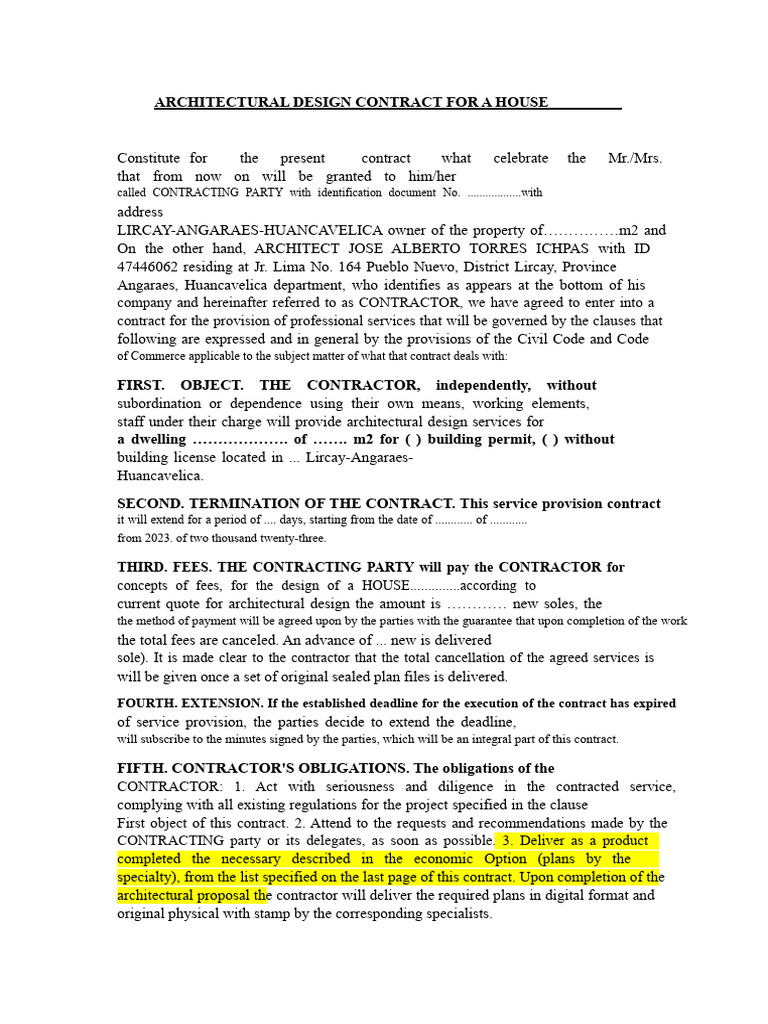 Architectural Design Contract For A House | PDF | Common Law | Business Law