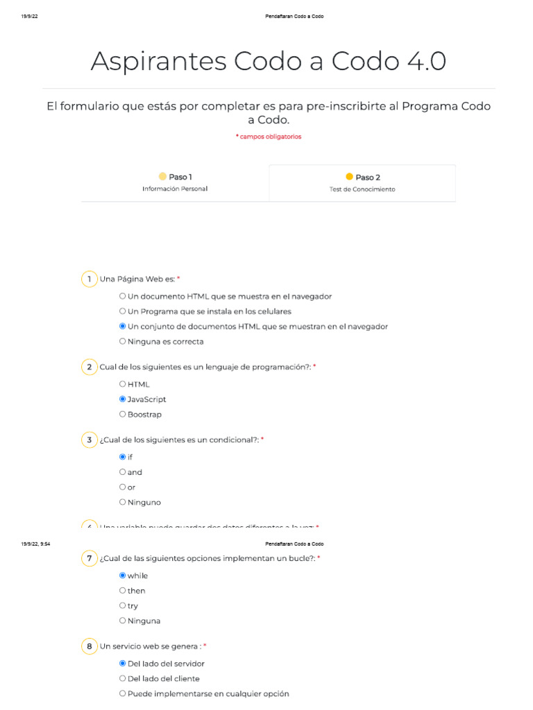 Ujian Pendaftaran Codo A Codo | PDF