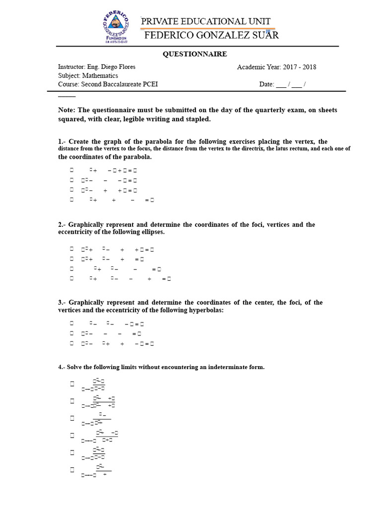 Mathematics Questionnaire 2nd BGU For The First Semester | PDF ...