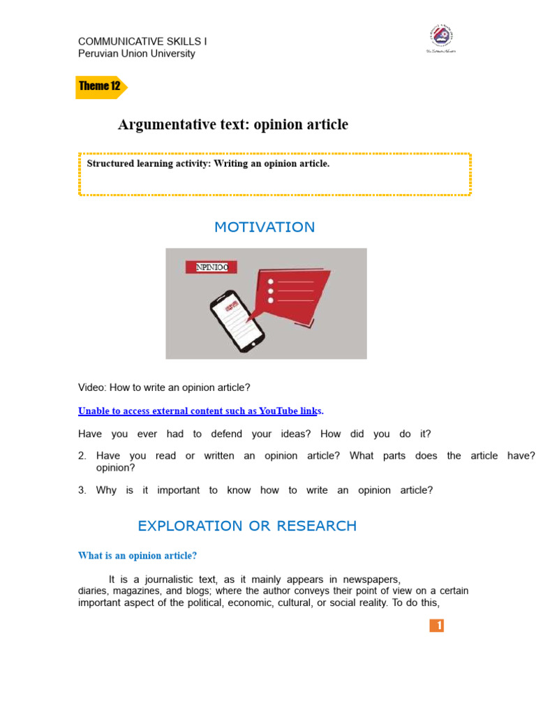 Topic 12 - Argumentative Text - Opinion Article | PDF | Substance ...