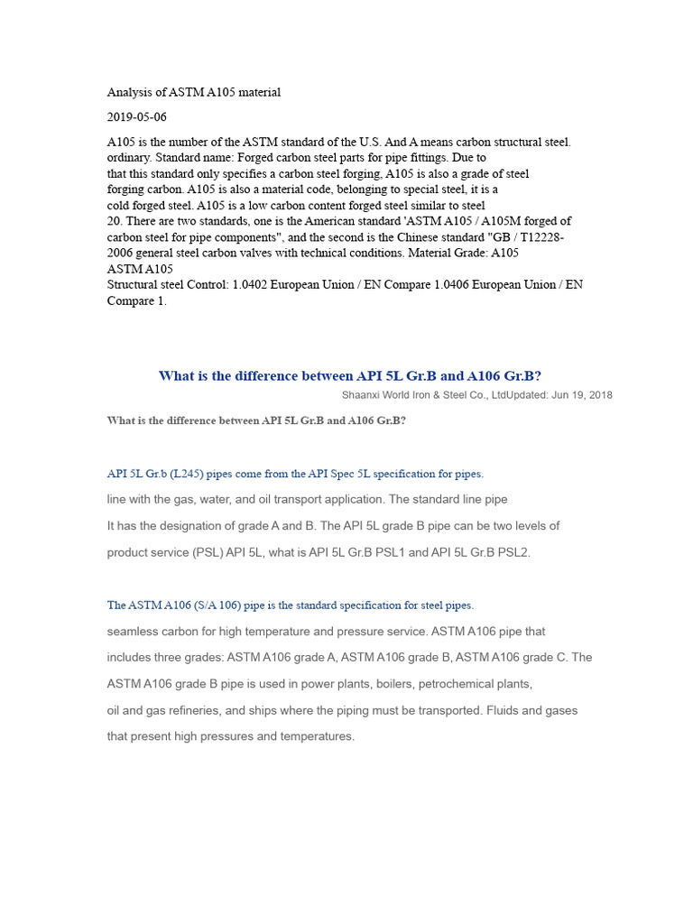 Analysis of ASTM A105 Material | PDF | Pipe (Fluid Conveyance) | Welding