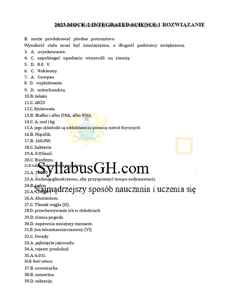 2023 Wassce Mock 2 Integrated Science 1 Rozwiązanie | PDF