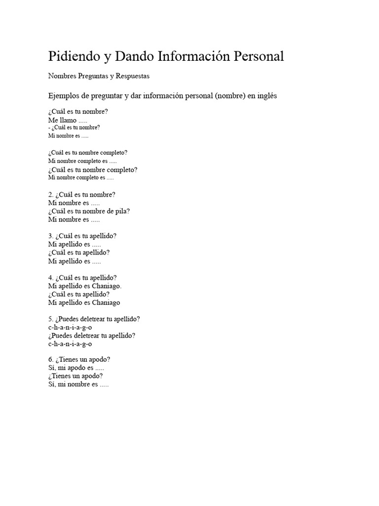 Pidiendo y Dando Información Personal | PDF | Adjetivo | Lingüística