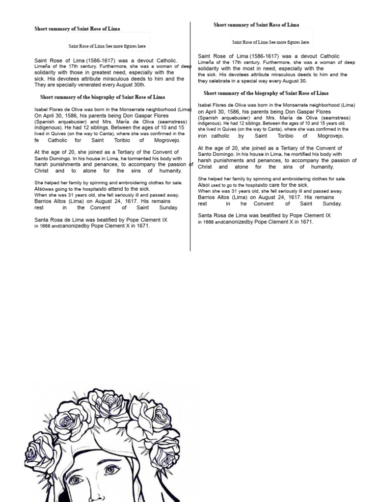 Summary of Saint Rose of Lima | PDF | Catholic Church