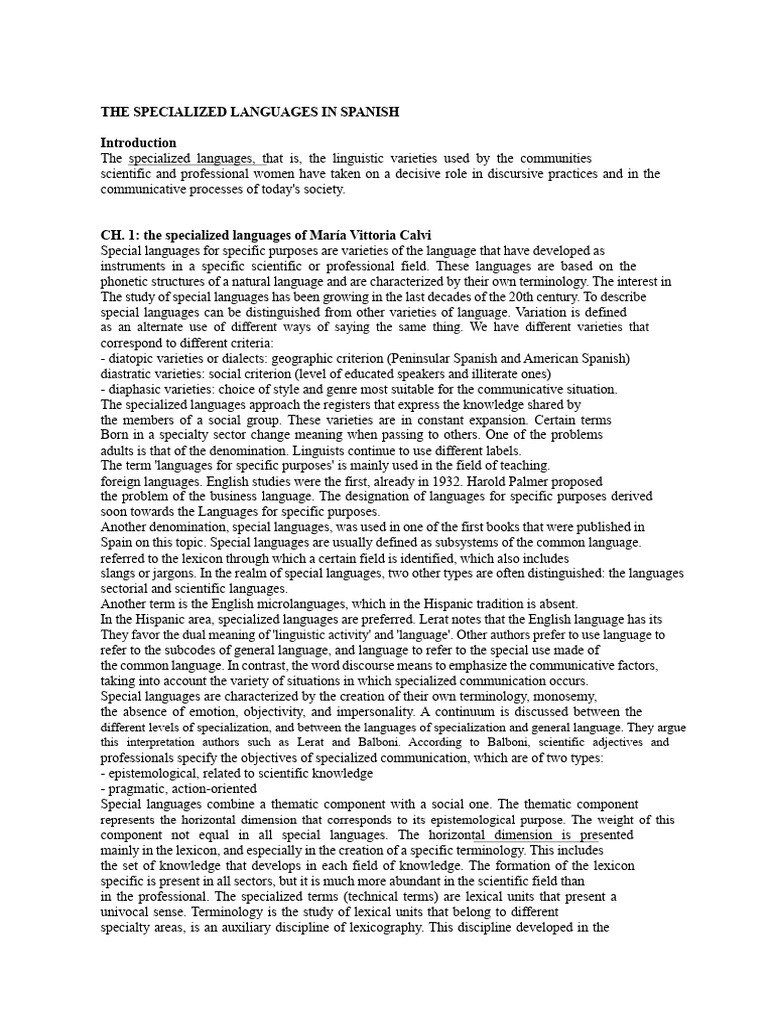 Specialized Languages in Spanish | PDF | Word | Semantics
