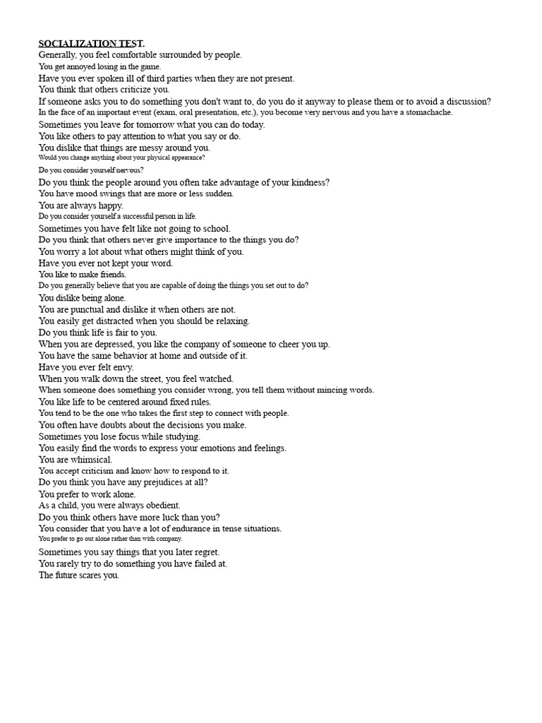 Sociability Test | PDF