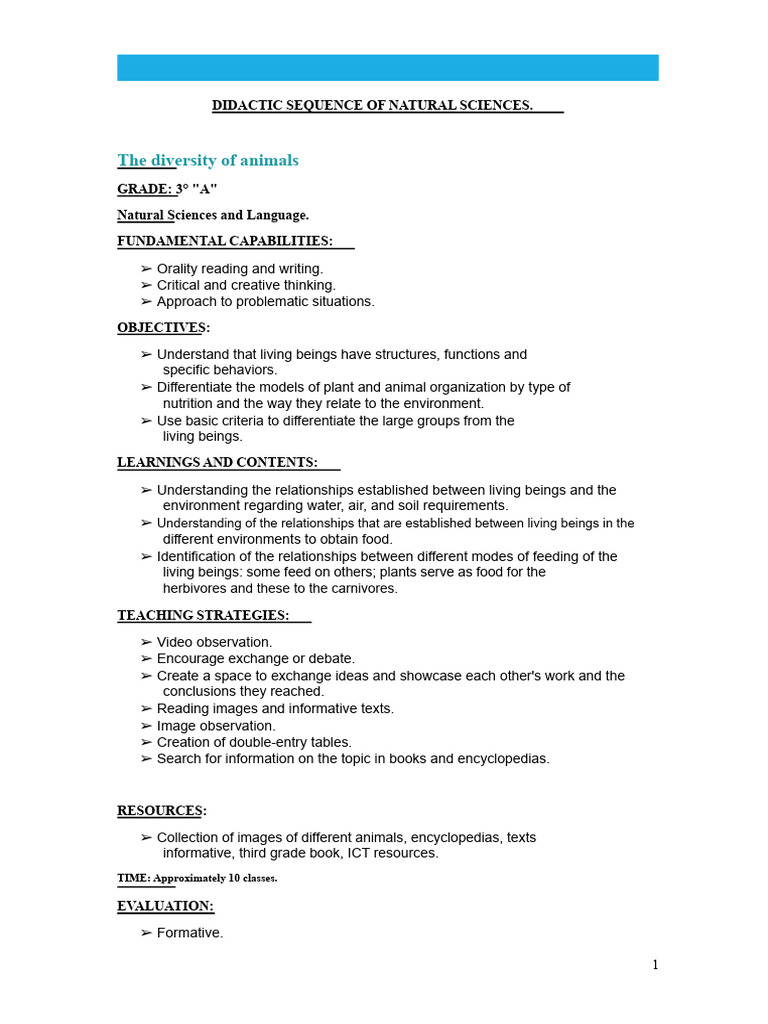 Didactic Sequence Third - The Diversity of Animals | PDF | Skeleton ...