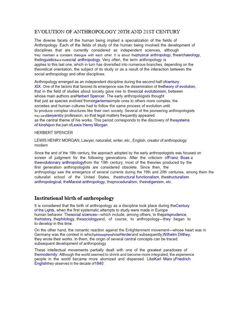 Evolution of Anthropology in The 20th and 21st Centuries | PDF ...