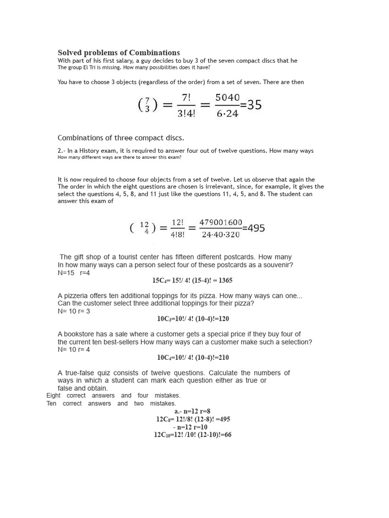 Combinations Problems and Solutions | PDF
