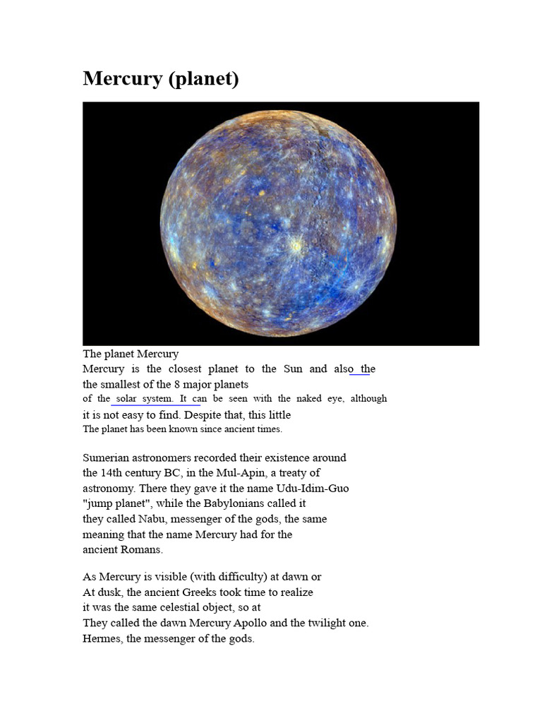 Mercury: Characteristics and Observations | PDF | Mercury (Planet ...