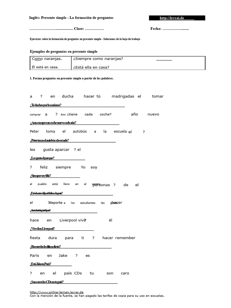 Preguntas en presente simple: Ejercicios | PDF