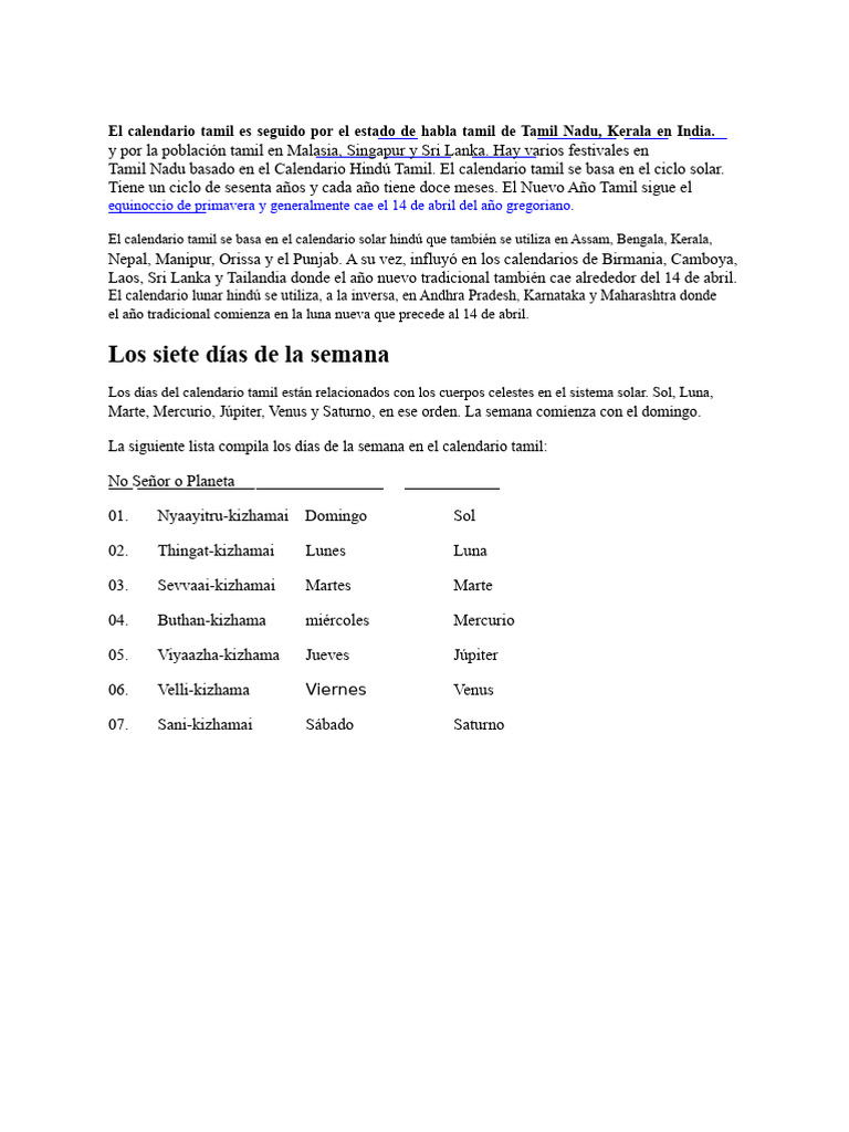 Calendario Tamil: Estructura y Festividades | PDF | Calendario | Tamil Nadu