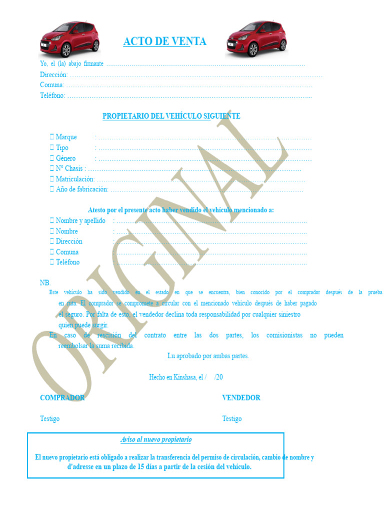 Acta de Venta de Vehículo | PDF