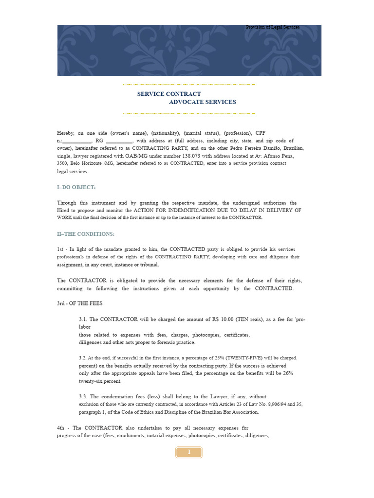 Model of Legal Services Contract | PDF | Lawyer | Private Law