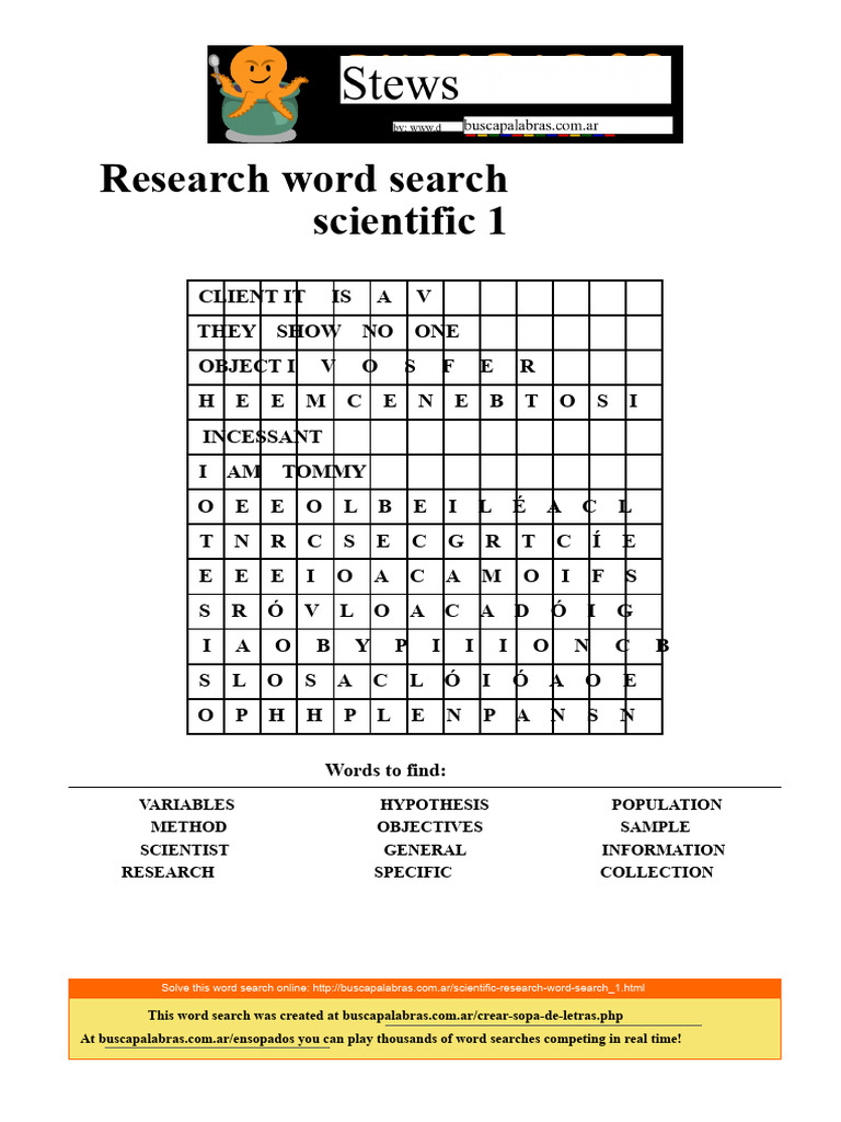Scientific Research Word Search Game | PDF