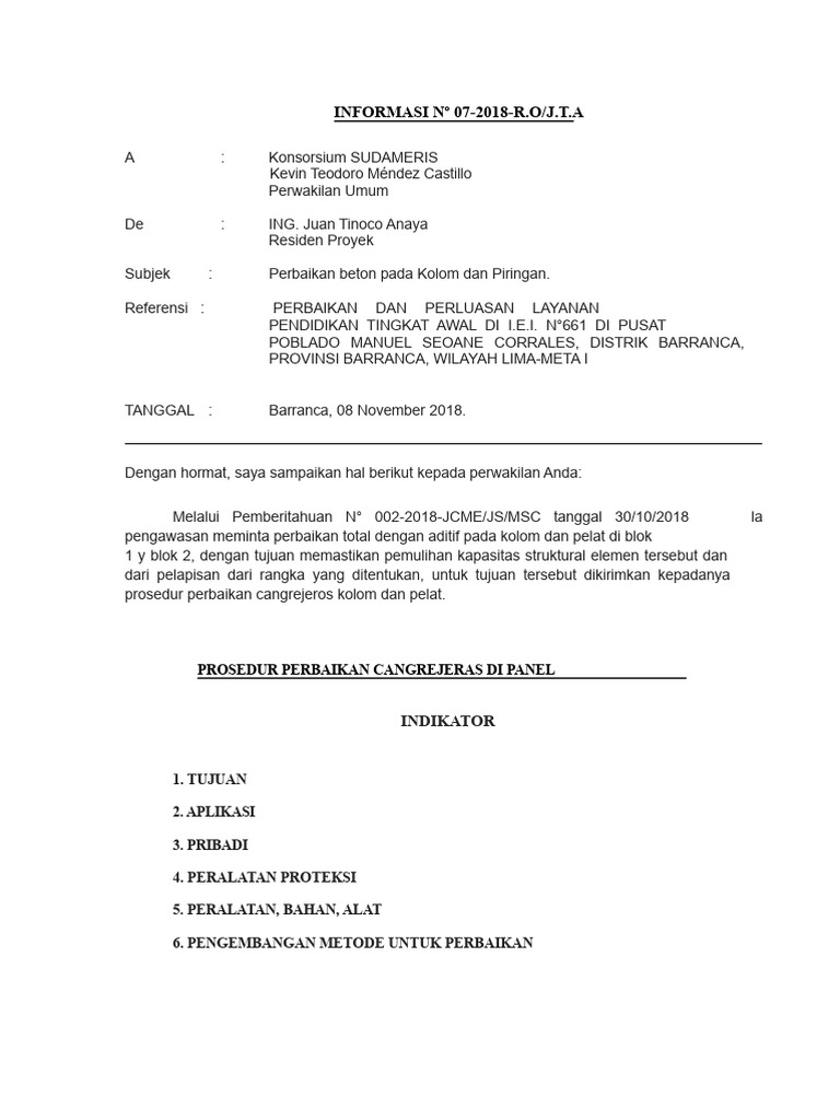 Prosedur Perbaikan Beton Kolom dan Piringan | PDF